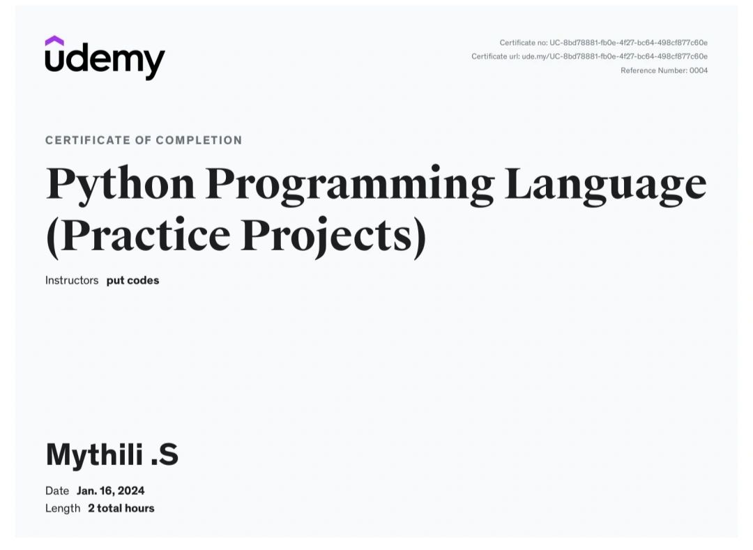 Mythili Suresh on LinkedIn: # Completed python programming language Mythili Suresh on LinkedIn: # Completed python programming language