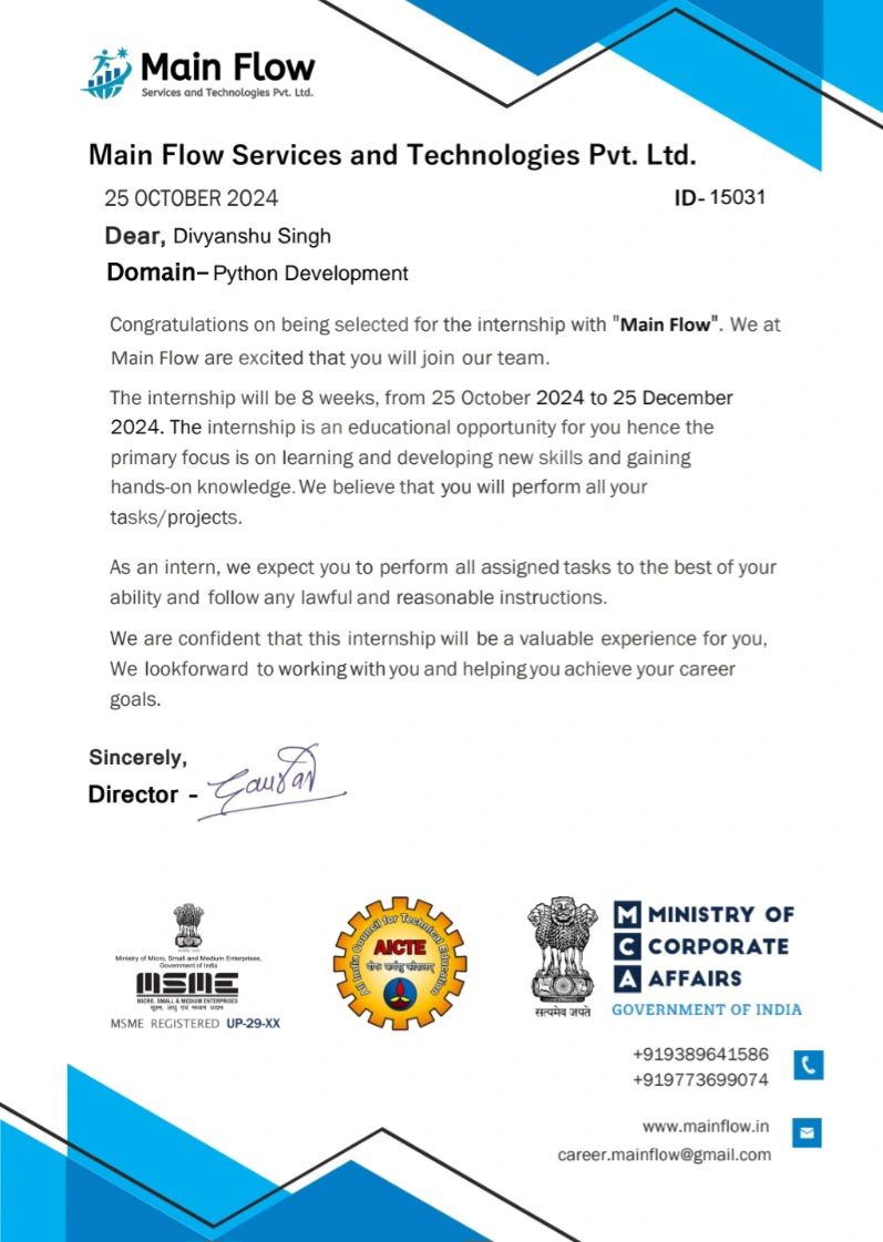 Divyanshu Singh on LinkedIn: #mainflow #internship Divyanshu Singh on LinkedIn: #mainflow #internship