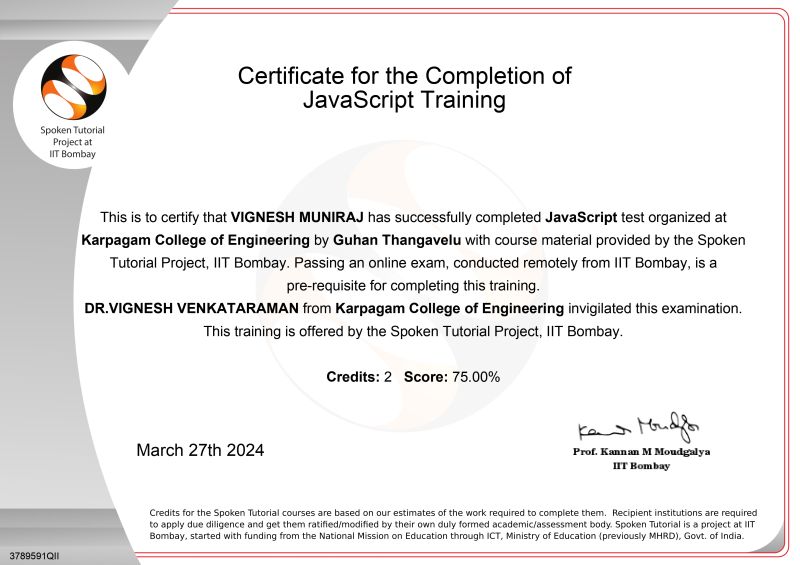 Vignesh Muniraj on LinkedIn: #certified #javascript Vignesh Muniraj on LinkedIn: #certified #javascript