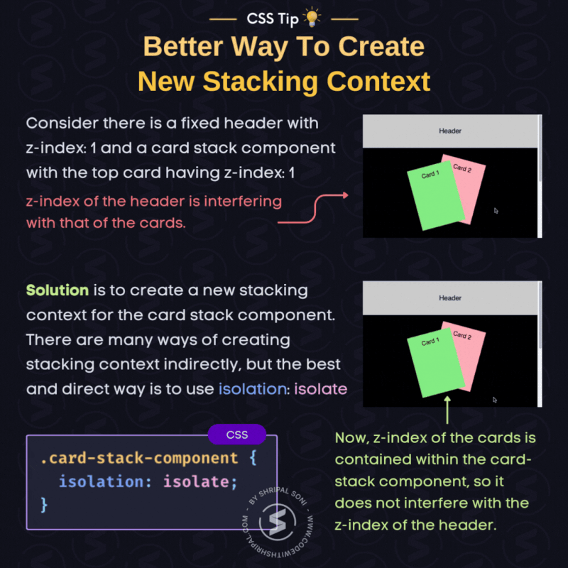 CSS Tip 💡 You may not know about this better way to create new stacking ... CSS Tip 💡 You may not know about this better way to create new stacking ...
