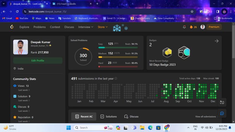 Solved 300 LeetCode problems! | Deepak Kumar posted on the topic | LinkedIn Solved 300 LeetCode problems! | Deepak Kumar posted on the topic | LinkedIn