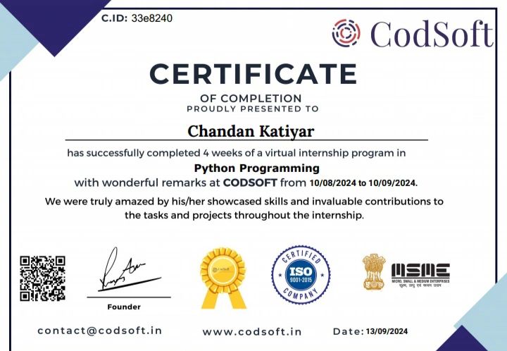 Chandan Katiyar on LinkedIn: #codsoft Chandan Katiyar on LinkedIn: #codsoft