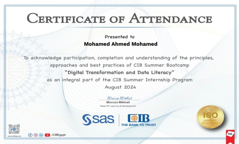 Mohamed Elsayed on LinkedIn: #internship #cib #cib_summer_internship ... Mohamed Elsayed on LinkedIn: #internship #cib #cib_summer_internship ...