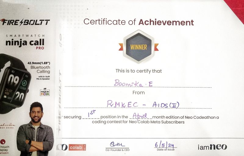 BOOMIKA EZHILARASAN on LinkedIn: #iamneo #coding #achievement #ai BOOMIKA EZHILARASAN on LinkedIn: #iamneo #coding #achievement #ai