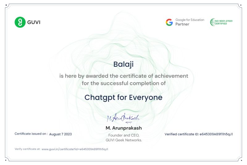 Balaji K on LinkedIn: #chatgpt #ai #guvi #certification # ... Balaji K on LinkedIn: #chatgpt #ai #guvi #certification # ...