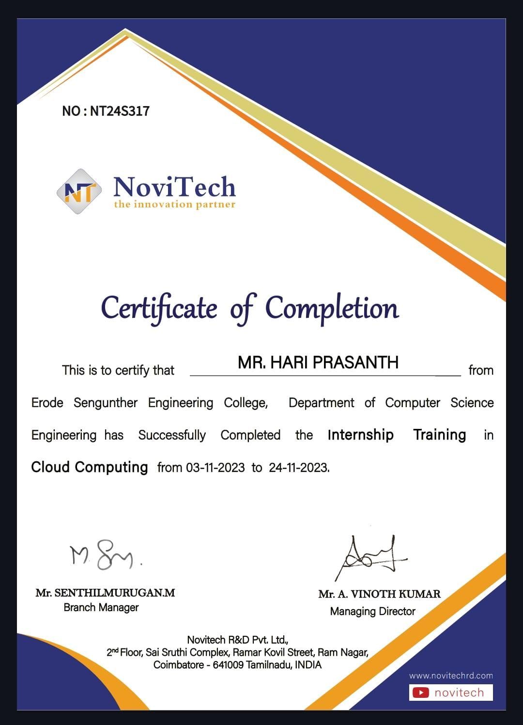 Hari Prasanth on LinkedIn: 💫 Hey Guys , successfully complete ... Hari Prasanth on LinkedIn: 💫 Hey Guys , successfully complete ...