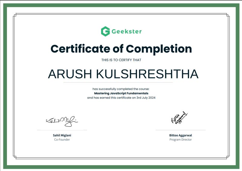 Arush Kulshreshtha on LinkedIn: #javascript #geekster #codingjourney Arush Kulshreshtha on LinkedIn: #javascript #geekster #codingjourney