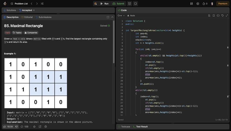 Day 20 of LeetCode challenge: Maximal Rectangle | Abhinav Yadav posted ... Day 20 of LeetCode challenge: Maximal Rectangle | Abhinav Yadav posted ...