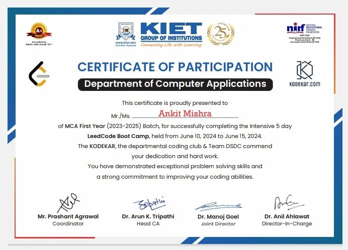 Ankit Mishra on LinkedIn: #kiet #leetcode #coding Ankit Mishra on LinkedIn: #kiet #leetcode #coding
