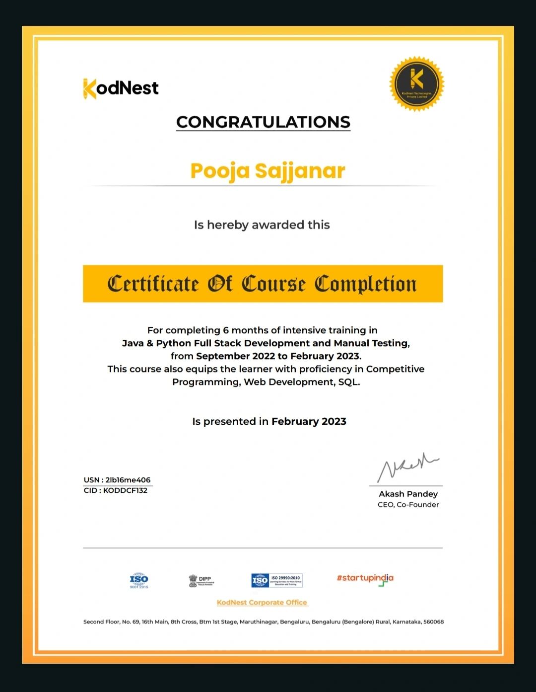 Completed Java & Python course from KodNest | Pooja Sajjanar posted on ... Completed Java & Python course from KodNest | Pooja Sajjanar posted on ...