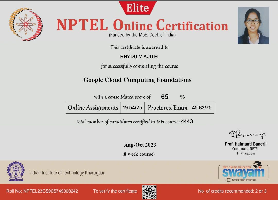 Rhydu V Ajith on LinkedIn: Successfully completed nptel Google cloud ... Rhydu V Ajith on LinkedIn: Successfully completed nptel Google cloud ...