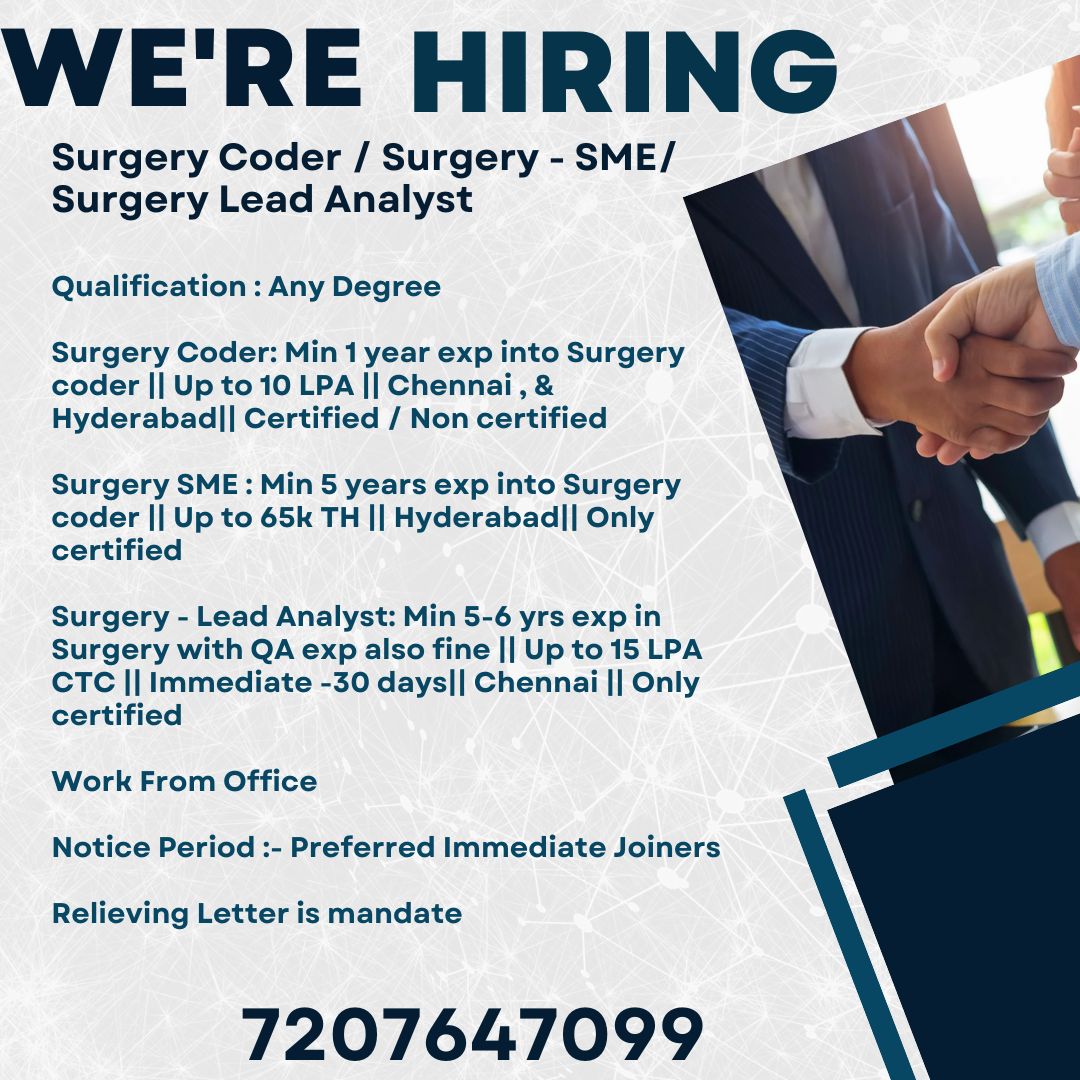 Lavanya sindhu on LinkedIn: We Are Hiring Surgery Coder / Surgery - SME ... Lavanya sindhu on LinkedIn: We Are Hiring Surgery Coder / Surgery - SME ...
