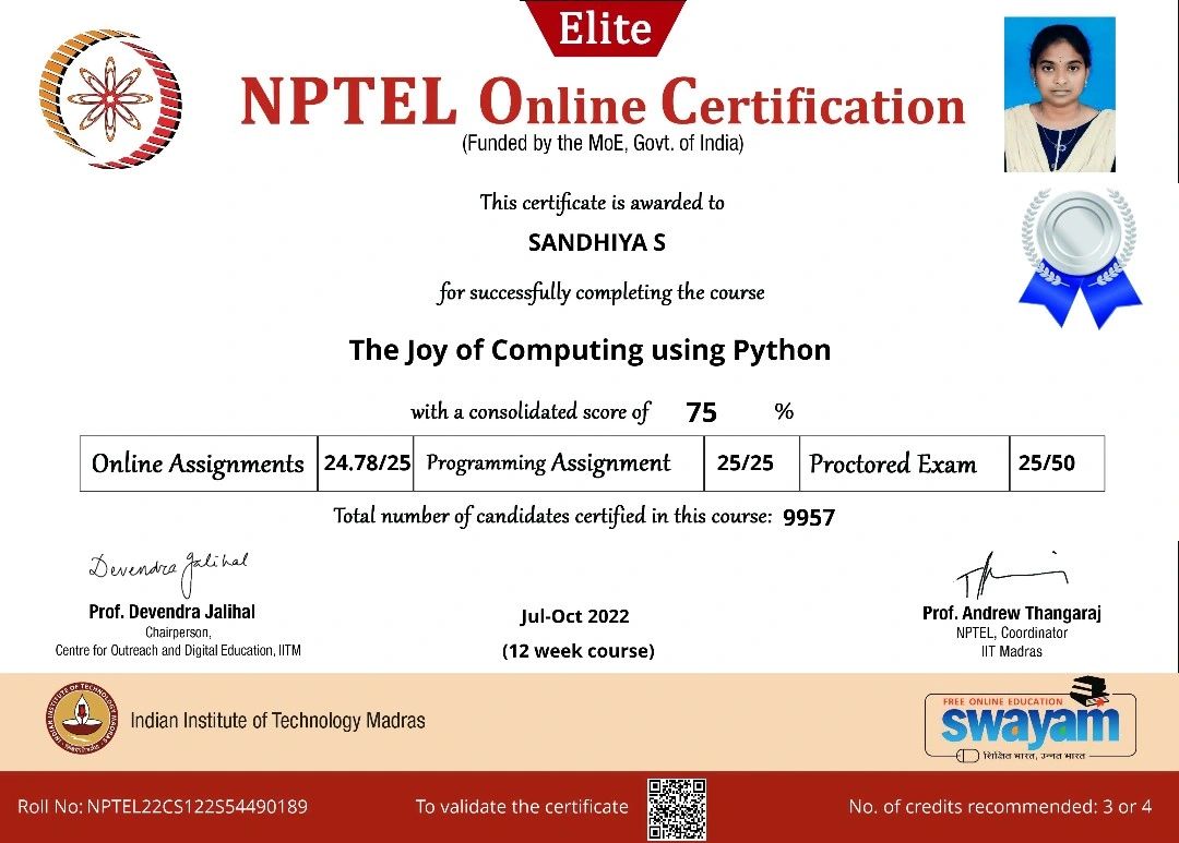 Sandhiya S on LinkedIn: #nptel #swayam #python Sandhiya S on LinkedIn: #nptel #swayam #python