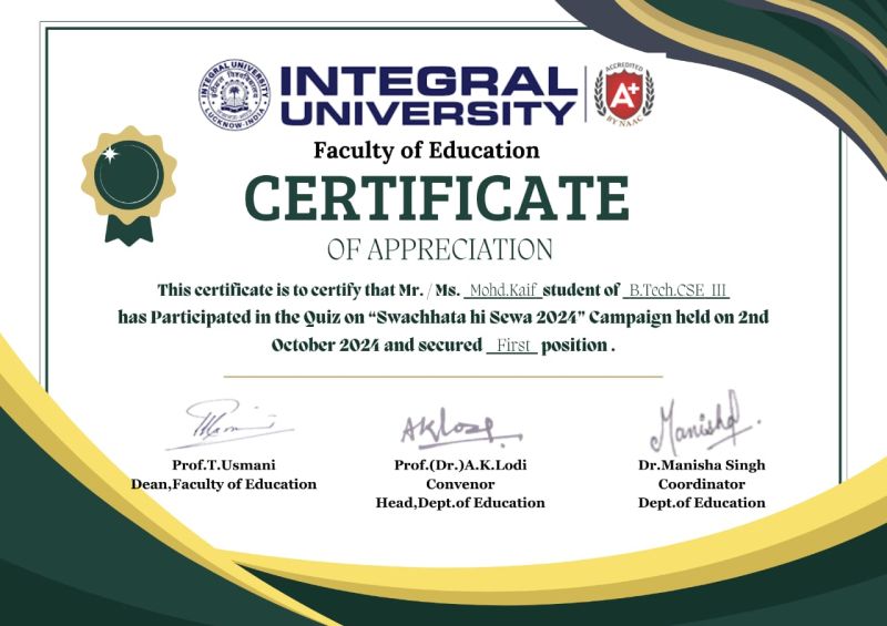 Mohd Kaif on LinkedIn: #first #firstposition #integral #integraluniversity Mohd Kaif on LinkedIn: #first #firstposition #integral #integraluniversity