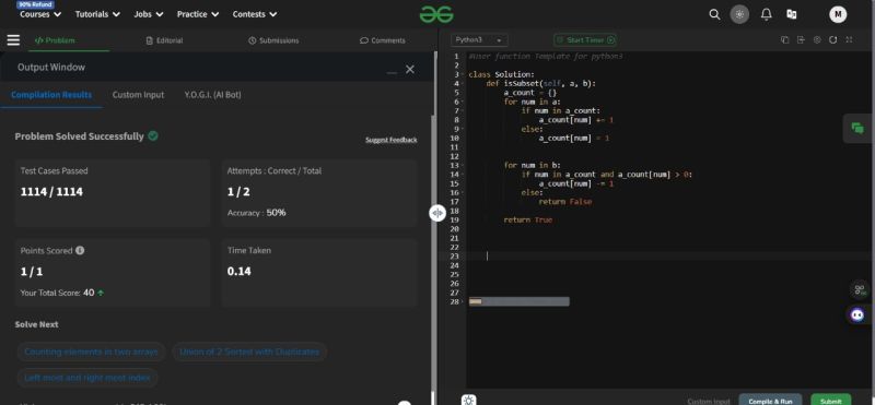 #dsa #day6 #python #problemsolving #subsetcheck #keepimproving | Mamatha V #dsa #day6 #python #problemsolving #subsetcheck #keepimproving | Mamatha V