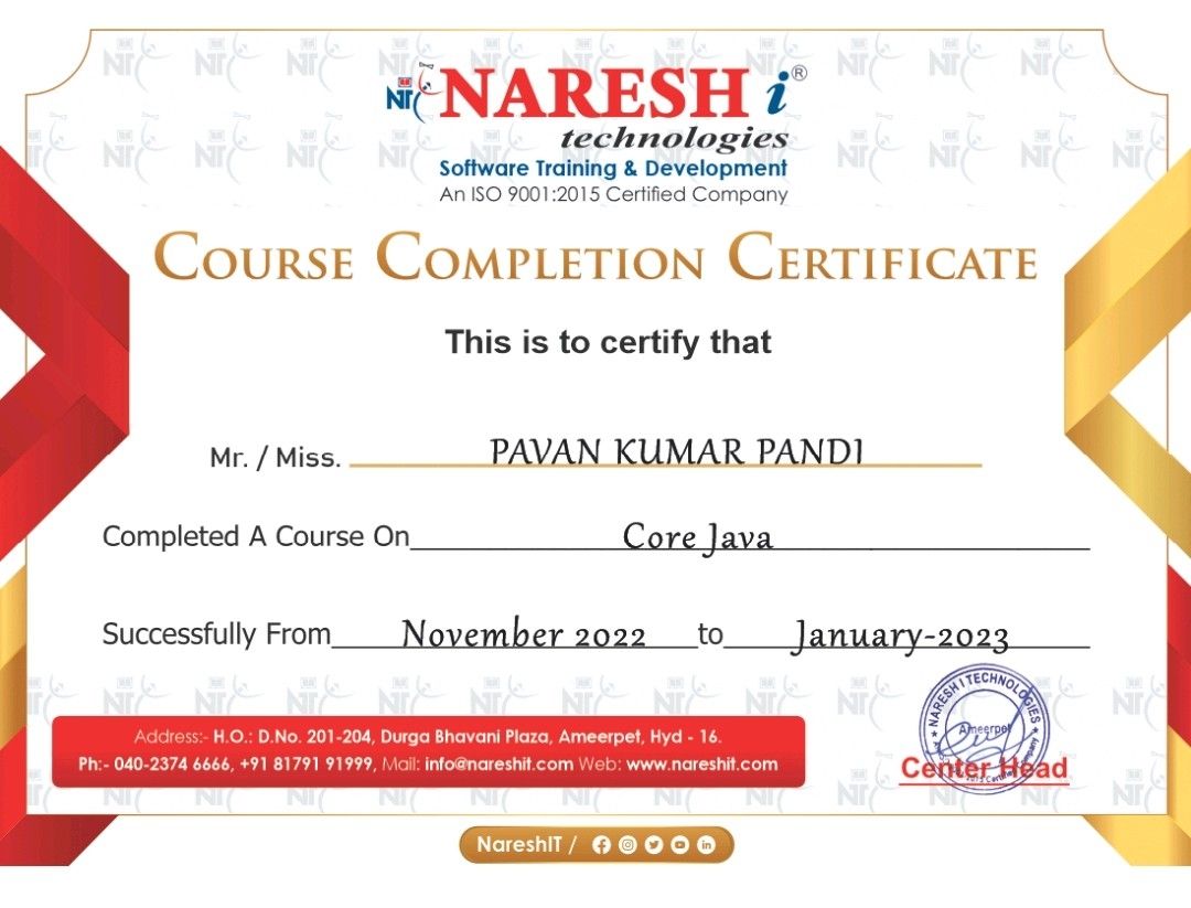 Pandi Pavan kumar on LinkedIn: #corejava #nareshit #thankyou Pandi Pavan kumar on LinkedIn: #corejava #nareshit #thankyou
