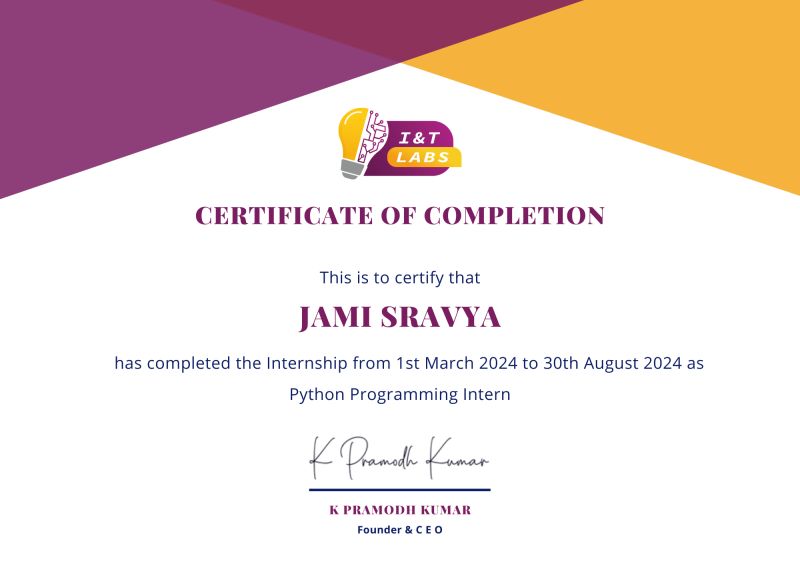#pythonprogramming #internship | JAMI SRAVYA #pythonprogramming #internship | JAMI SRAVYA