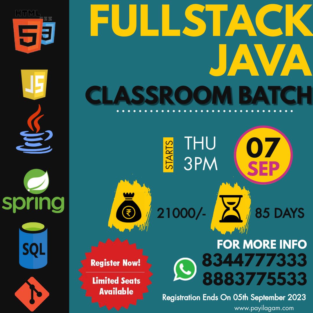 Payilagam . on LinkedIn: #payilagam #java #javafullstack #javaonline # ... Payilagam . on LinkedIn: #payilagam #java #javafullstack #javaonline # ...