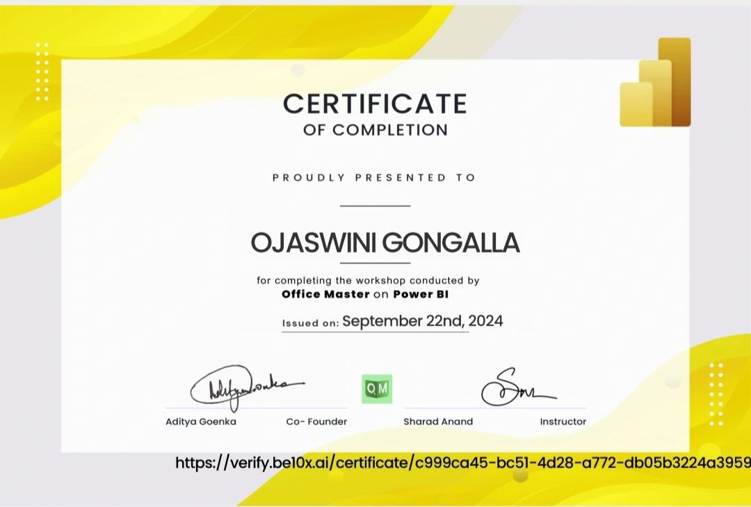 Completed Power BI certification 👍 | Ojaswini Gongalla Completed Power BI certification 👍 | Ojaswini Gongalla