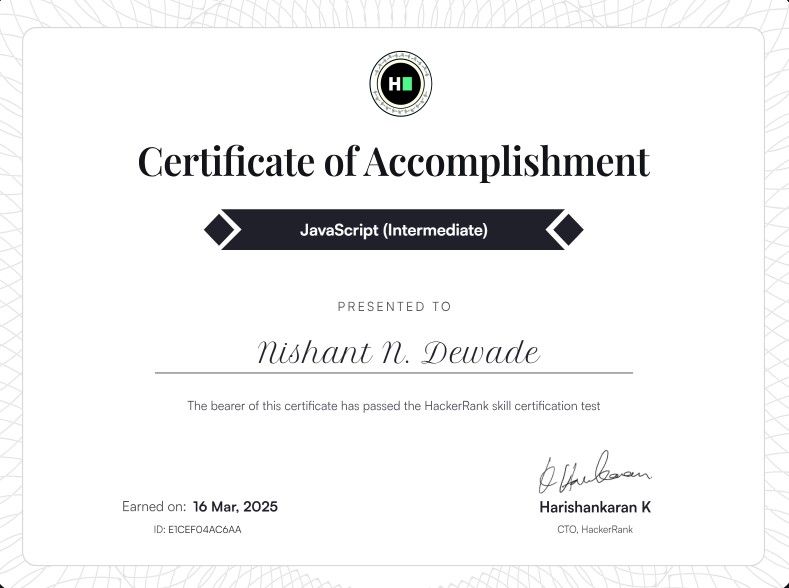 #javascript #certification #hackerrank #frontend | Nishant Dewade #javascript #certification #hackerrank #frontend | Nishant Dewade