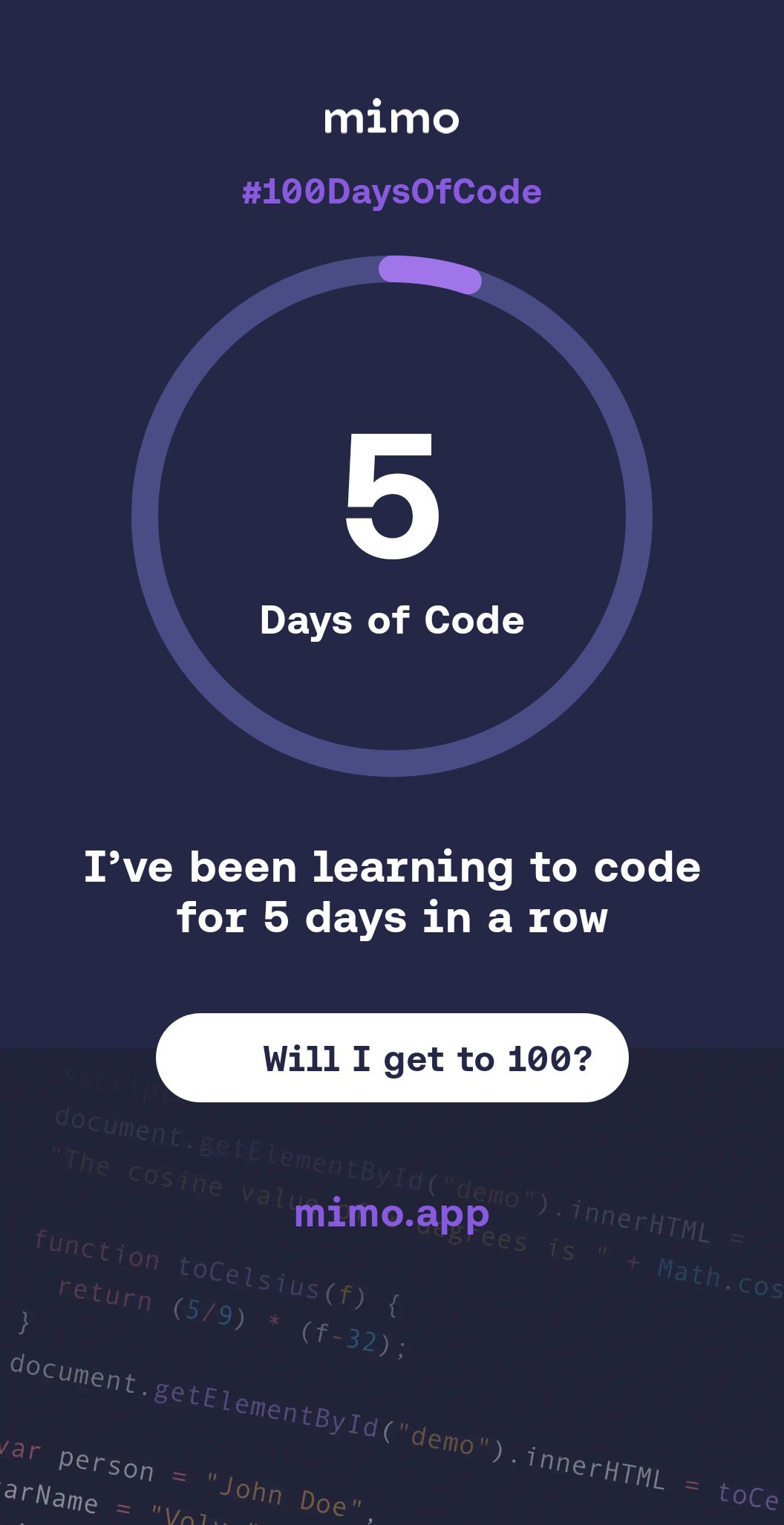 Excited to showcase my progress on day five of the #100DaysOfCode ... Excited to showcase my progress on day five of the #100DaysOfCode ...