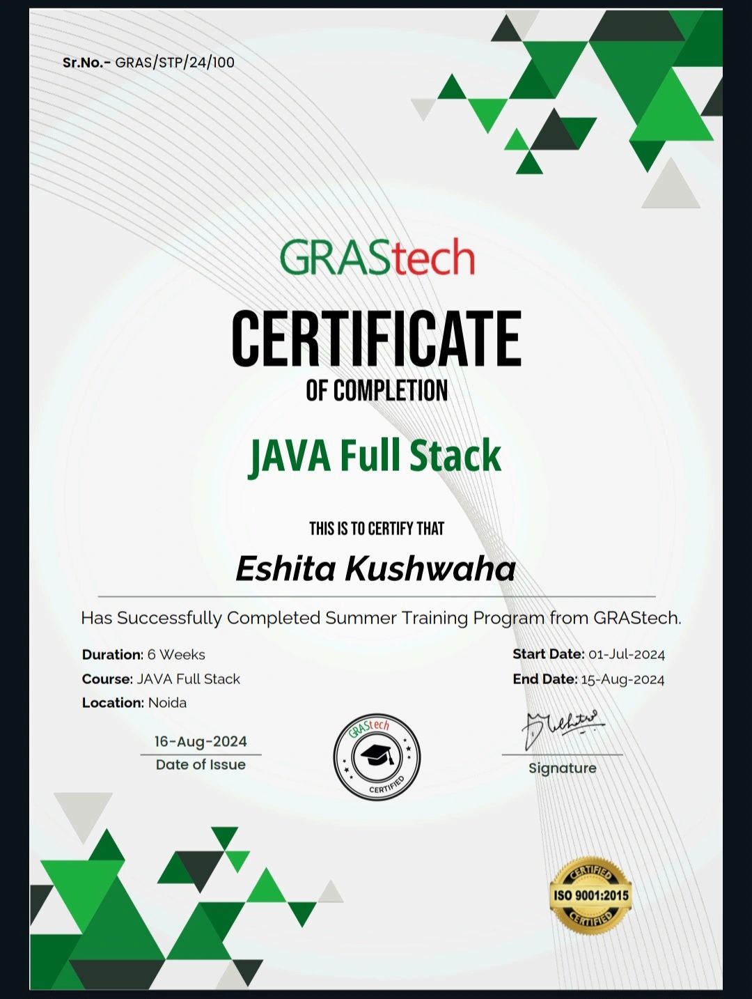 Eshita kushwaha on LinkedIn: I excited to share this certificate. JAVA ... Eshita kushwaha on LinkedIn: I excited to share this certificate. JAVA ...