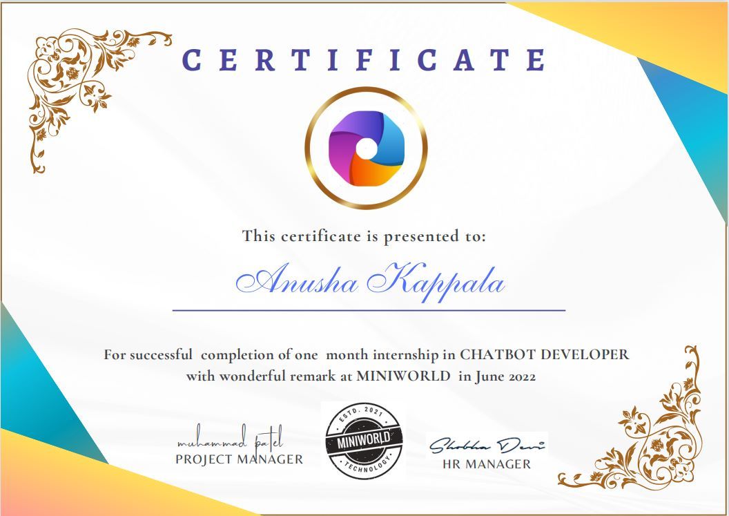 Anusha Kappala on LinkedIn: #miniworld #aiml #weatherchatbot #internship Anusha Kappala on LinkedIn: #miniworld #aiml #weatherchatbot #internship