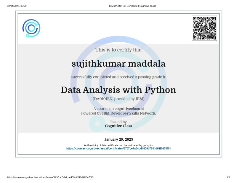 #dataanalysis #python #ibm #cognitiveclass #careerdevelopment | Sujith ... #dataanalysis #python #ibm #cognitiveclass #careerdevelopment | Sujith ...