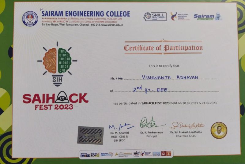 Vishwanth Adhavan on LinkedIn: #hackathon #saihackfest2023 #innovation Vishwanth Adhavan on LinkedIn: #hackathon #saihackfest2023 #innovation