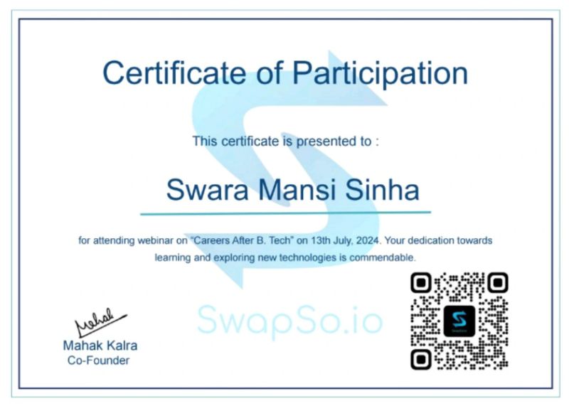 Attended SwapSo webinar on careers after B.Tech | Swara Mansi Sinha ... Attended SwapSo webinar on careers after B.Tech | Swara Mansi Sinha ...