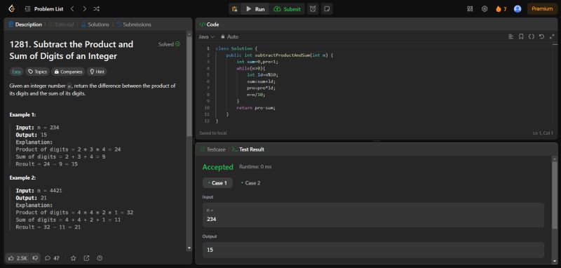 LeetCode challenge: Subtract the Product and Sum of Digits | Kavya ... LeetCode challenge: Subtract the Product and Sum of Digits | Kavya ...