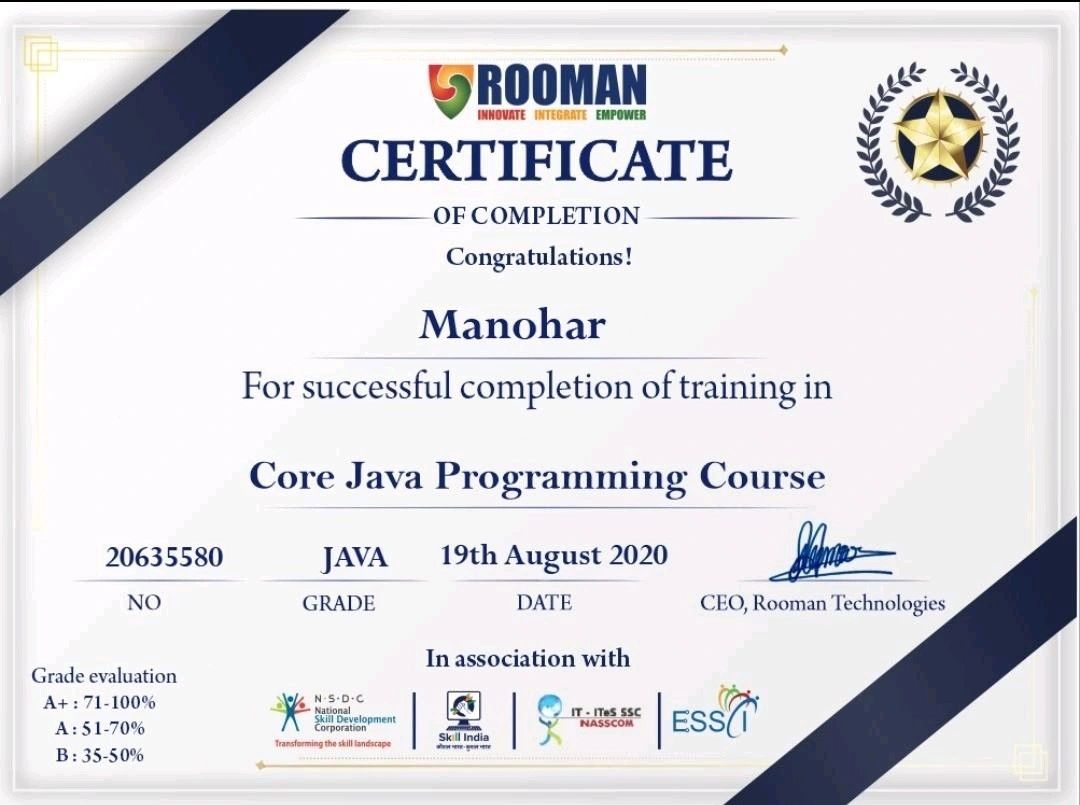 Manohara V on LinkedIn: #corejava #java #programming #certification # ... Manohara V on LinkedIn: #corejava #java #programming #certification # ...