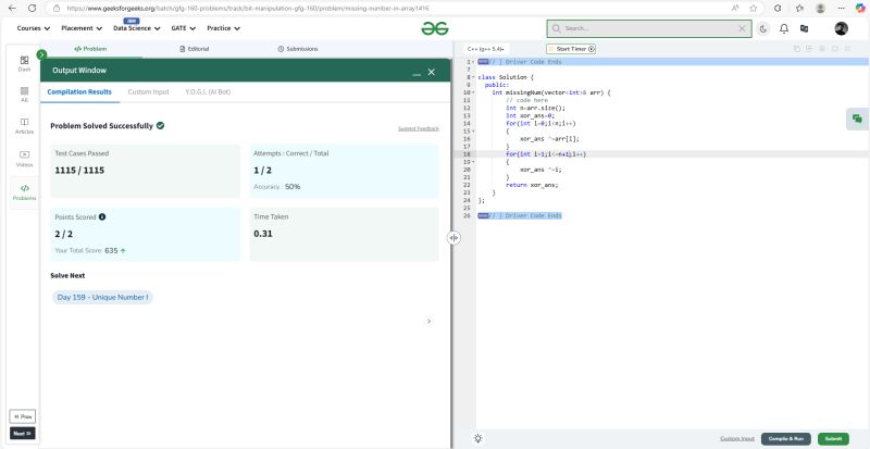 #gfg160daysofcode #geeksforgeeks #missingnumber #xortrick # ... #gfg160daysofcode #geeksforgeeks #missingnumber #xortrick # ...