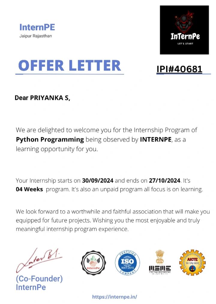 Priyanka S on LinkedIn: #python #coding #learning #growth #interpe Priyanka S on LinkedIn: #python #coding #learning #growth #interpe