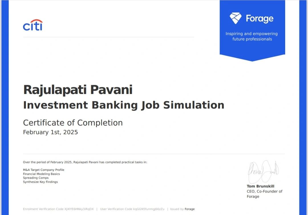 Pavani Rajulapati on LinkedIn: #investmentbanking #forage # ... Pavani Rajulapati on LinkedIn: #investmentbanking #forage # ...