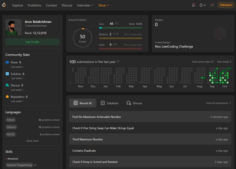 Successfully solved 50 LeetCode problems! | Arun Balakrishnan posted on ... Successfully solved 50 LeetCode problems! | Arun Balakrishnan posted on ...