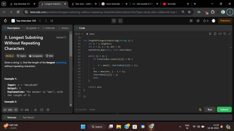Day 20/100 of LeetCode challenge: Finding the longest substring | Manav ... Day 20/100 of LeetCode challenge: Finding the longest substring | Manav ...