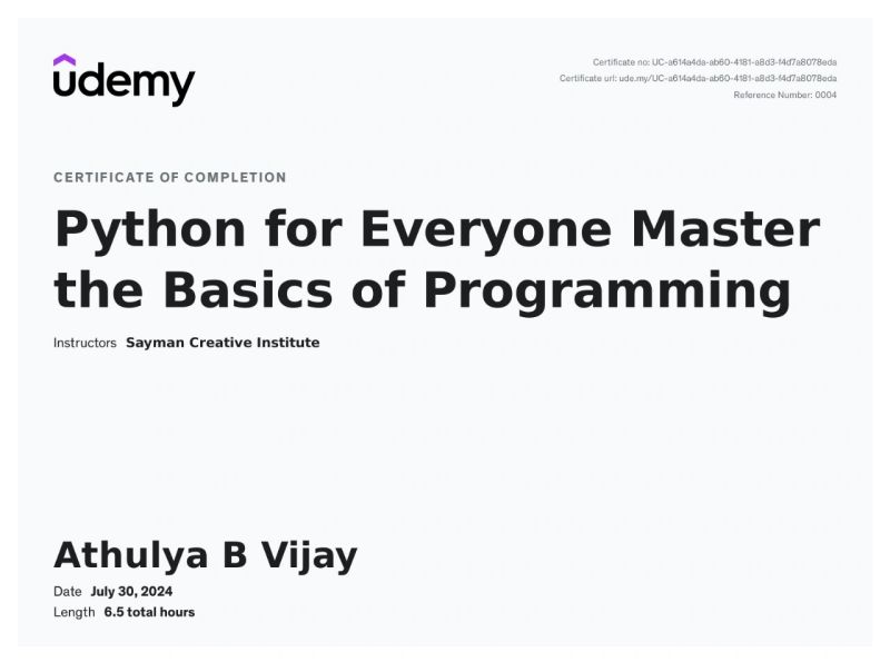 Athulya B Vijay on LinkedIn: #udemy #python Athulya B Vijay on LinkedIn: #udemy #python