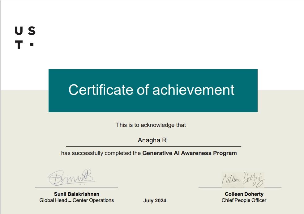 Anagha Ranjith on LinkedIn: #ust #genai #learning Anagha Ranjith on LinkedIn: #ust #genai #learning