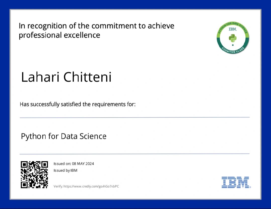 Lahari Chitteni on LinkedIn: #pythonfordatascience #certification #ibm ... Lahari Chitteni on LinkedIn: #pythonfordatascience #certification #ibm ...