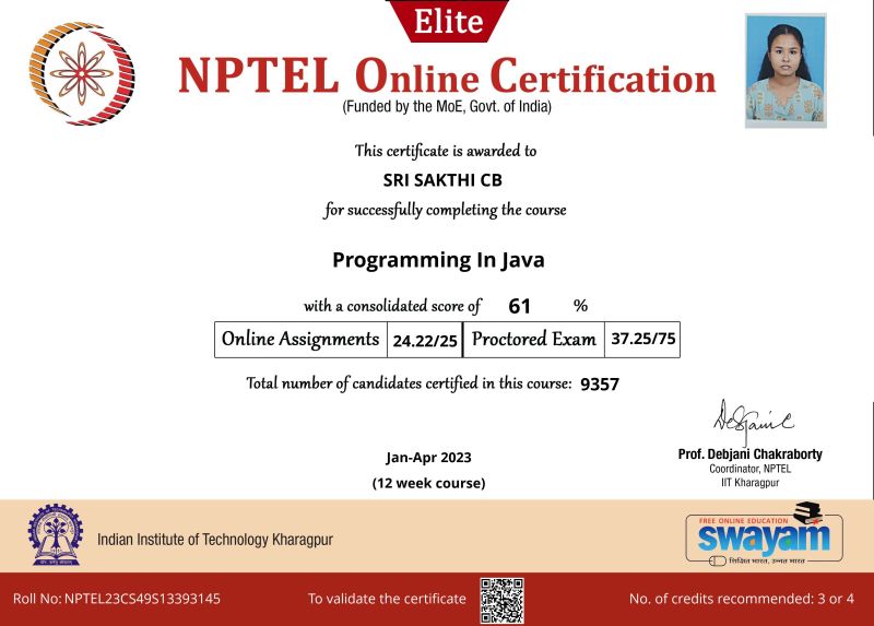 Sri Sakthi CB on LinkedIn: #javaprogramming #programming #nptel # ... Sri Sakthi CB on LinkedIn: #javaprogramming #programming #nptel # ...