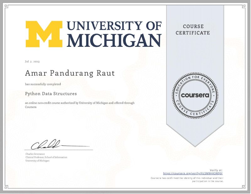 Amar Raut on LinkedIn: #python #datastructures #coursera Amar Raut on LinkedIn: #python #datastructures #coursera