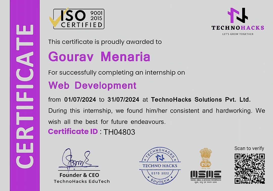 Gourav Menaria on LinkedIn: #internship #webdev #frontend #technohacks ... Gourav Menaria on LinkedIn: #internship #webdev #frontend #technohacks ...