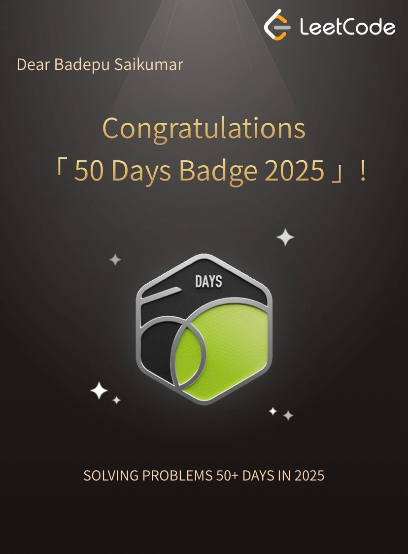 #leetcode #codingjourney #problemsolving #keeplearning | Saikumar Badepu #leetcode #codingjourney #problemsolving #keeplearning | Saikumar Badepu