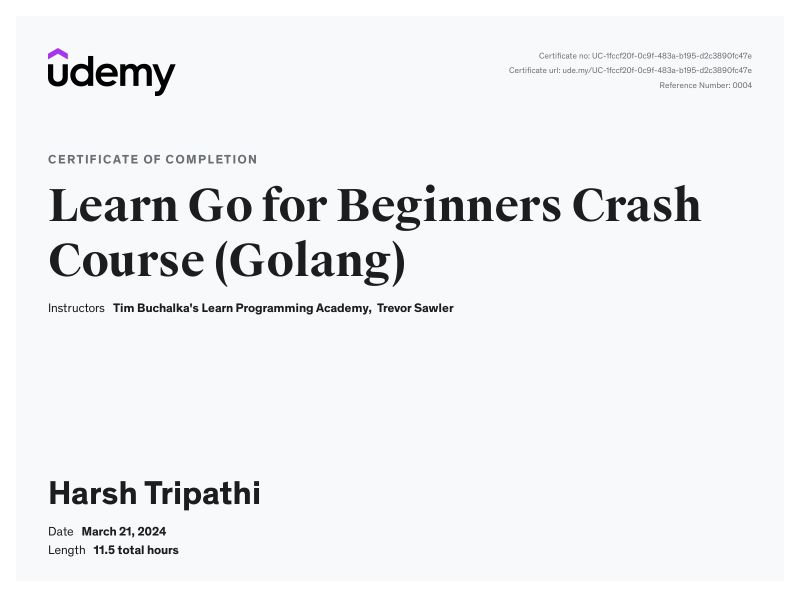 #go #udemy #golang #learn | Harsh Tripathi #go #udemy #golang #learn | Harsh Tripathi