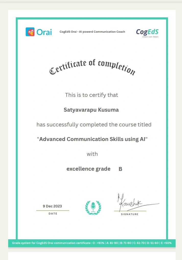 Kusuma Satyavarapu on LinkedIn: Exciting news 🎉 I just got my ORAI ... Kusuma Satyavarapu on LinkedIn: Exciting news 🎉 I just got my ORAI ...