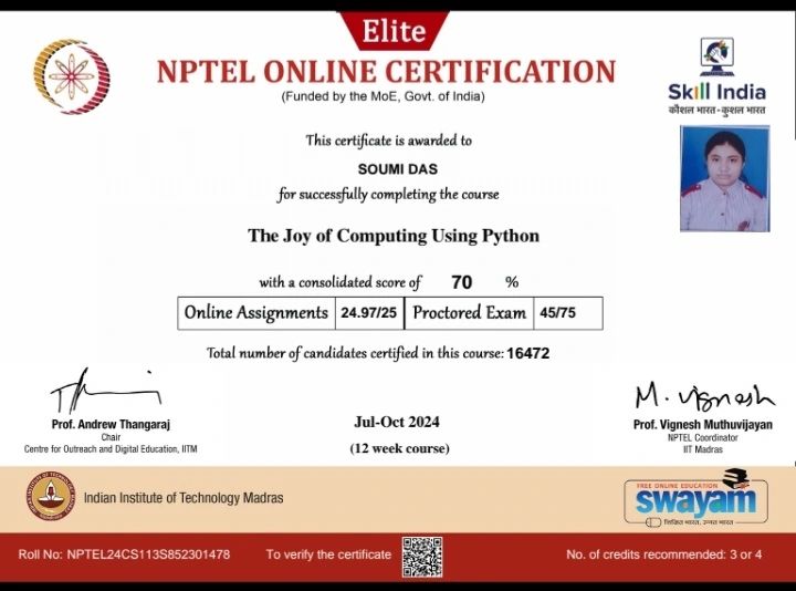 Soumi Das on LinkedIn: #nptel #python #certificate Soumi Das on LinkedIn: #nptel #python #certificate