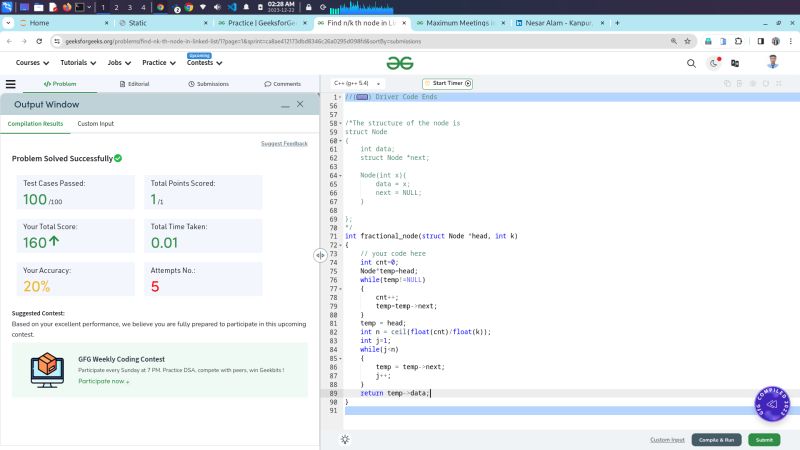 Day 22 of #100daysofcodechallenge: Find n/kth node in Linked List ... Day 22 of #100daysofcodechallenge: Find n/kth node in Linked List ...