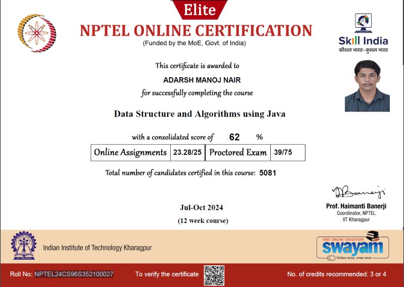 Adarsh M. Nair on LinkedIn: #datastructures #algorithms #java #nptel # ... Adarsh M. Nair on LinkedIn: #datastructures #algorithms #java #nptel # ...