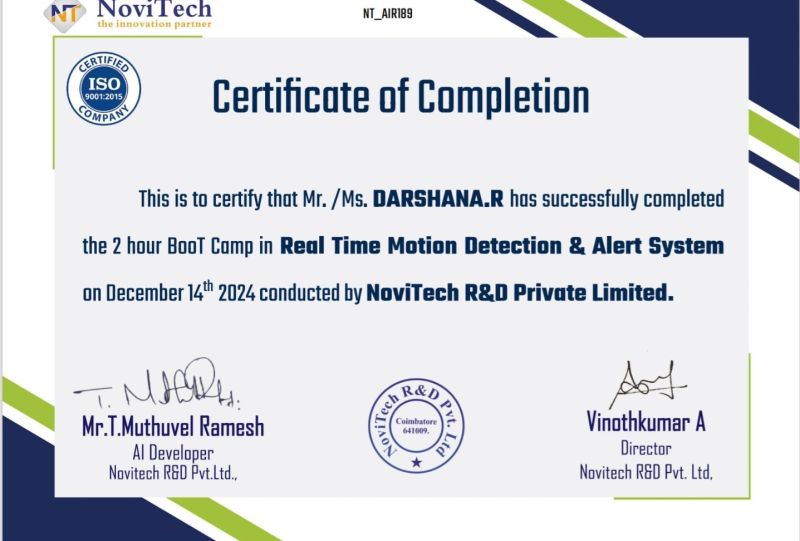 Darshana R on LinkedIn: #certification #motiondetection #novitechrd Darshana R on LinkedIn: #certification #motiondetection #novitechrd